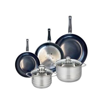Fackelmann ELO 9741550 Batterie de cuisine 5 pi&egrave;ces, Ensemble de 3 Po&ecirc;les de cuisson 20, 24 et 28 cm et 2 faitouts 16 et 20 cm Elo Prima Brillant, inox, inductio