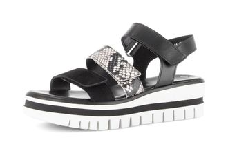 Gabor Keilsandalette GABOR, Damen, Gr. 35, schwarz, wei&szlig;, Glattleder, Ziegenveloursleder, Reptilienpr&auml;gung, Schuhe, Plateau, Riemchensandale, Sommerschuh mi