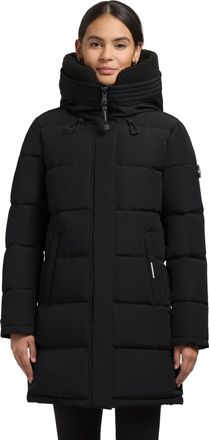 Khujo Damen langer Wintermantel warmer Steppmantel mit abnehmbarem Kunstfell-Besatz und magnetischen Details Kelsi Black Gr. XL