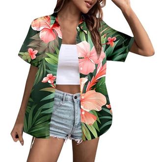 Generic Chemise hawa&iuml;enne d&eacute;t&eacute; pour femme - Motif palmier hawa&iuml;en - Cara&iuml;bes tropicales - Chemise amusante &agrave; manches courtes - Boutonn&eacute;e - Tendance - D&eacute;contra