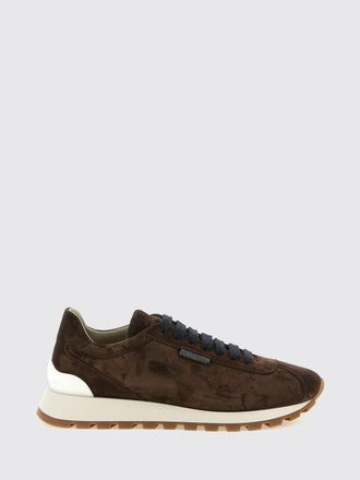 Brunello Cucinelli Baskets basses en cuir de veau su&eacute;d&eacute; avec d&eacute;tail monile