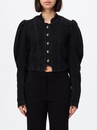 Twinset Veste courte en jean style corset &agrave; &eacute;paules bouffantes