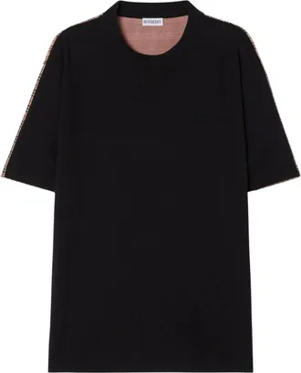 Burberry Homme, Tops, Noir, Taille: S T-shirt en coton avec application &agrave; carreaux