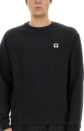 Valentino Cotton Crewneck with Chez Valentino Patch Sweatshirt - Black