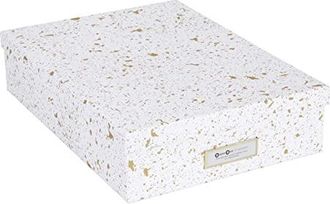 Bigso Box of Sweden BIGSO OSKAR Dokumentenbox für A4 Papier, Broschüren usw. - Schreibtischablage mit Deckel und Griff - Aufbewahrungsbox aus Faserplatte und Papier - gol