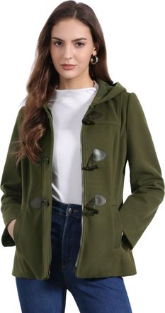Allegra K Damen Casual Winter Outwear Hooded Button Peacoat Toggle Duffle Coat, Gr&uuml;n (Army Green), S