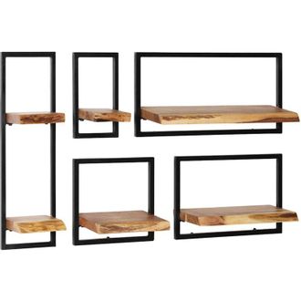vidaXL Vidaxl - Set d&eacute;tag&egrave;res murales 5 pcs en bois dur dacacia massif et acier - Dimensions vari&eacute;es 21-61 cm - Design r&eacute;tro industriel