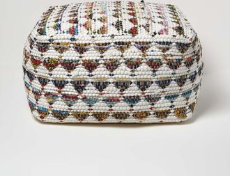 Homescapes Chindi Sitzwürfel Fußhocker quadratisch Ethno Look bunt Creme 60 x 60 x 30 cm