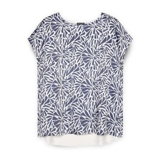 Fiorella Rubino Zweistoff-T-Shirt mit Blattwerk-Aufdruck - - Blouses & Shirts - Damen - Blau - XS