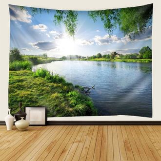 Generic Wandteppich Natur Landschaft 130x150 cm Wandteppiche See Wiese 3d Druck Wandbehang Tapisserie Wandtuch für Wohnzimmer Schlafzimmer Wohnheim Wanddeko a