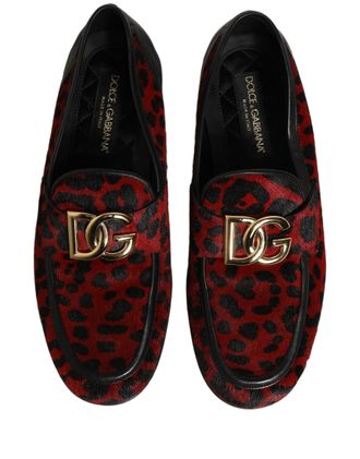 Dolce & Gabbana Mens Red Leopard Print Pony Hair Dress Loafers Shoes Calf Fur