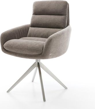 DELIFE Drehstuhl Abelia-Flex mit Armlehnen Strukturstoff Soft Taupe Kreuzgestell breit Edelstahl 360&deg; drehbar Wippfunktion, Esszimmerst&uuml;hle