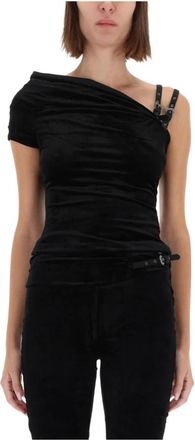 Versace Jeans Couture Femme, Tops, Noir, Taille: 38 FR Asymmetrical Velvet Top