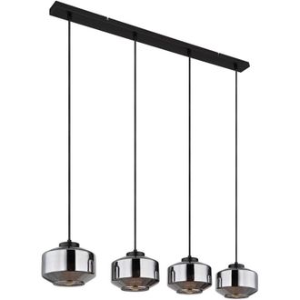 Globo Lighting H&auml;ngeleuchte Pendellampe Wohnzimmer Pendelleuchte Esstischleuchte rauch Glasschirm, Metall schwarz, Fassungen 4x E27, LxBxH 96x18x120cm