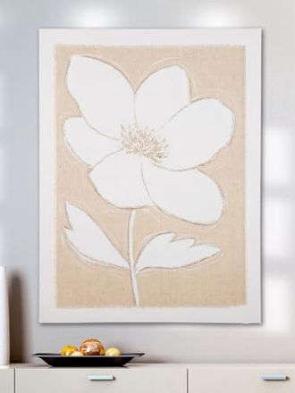 Gilde Deko großes Bild XL Wandbild Wohnzimmer groß Leinwandbild - Wanddekoration rechteckiges Blumen Bild auf Lein Wand - creme weiß 60 x 80 cm