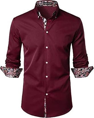 PARKLEES Chemise boutonnée à manches longues pour homme - Motif cachemire - Coupe ajustée, bordeaux, XXL