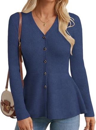 Grace Karin Cardigan pour femme - Ligne A - Manches longues - Cardigan - Automne - Loisirs - Bol&eacute;ro - Veste &eacute;l&eacute;gante, gris/bleu, XXL