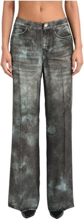 Pinko Pinko, Femme, Jeans, Gris, Taille: 36 FR Pantalon large avec imprim&eacute; trompe-loeil