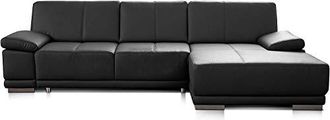 Cavadore Ecksofa Corianne / Ledercouch inkl. Armteilverstellung und Longchair / 282 x 80 x 162 / Echtleder, schwarz
