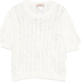 Twinset Femme, Pulls, Blanc, Taille: 42 FR Haut Tricot&eacute; en M&eacute;lange de Coton