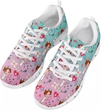 Showudesigns Sneakers pour Femmes Sister Youth Liche Baskets Confortables à Lacets Chaussures dinfirmières Sport Gym Chaussure dentraînement Plate Rose et Aqua EU 
