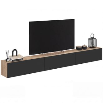 IDMarket 270 Cm Elio Mobile Tv A 3 Ante In Legno E Nero A Parete