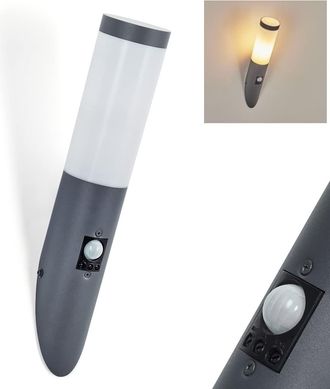 HOFSTEIN Außenwandleuchte Sessa, moderne Außenleuchte aus Metall/Kunststoff Anthrazit/Weiß, Wandlampe m. Bewegungsmelder für Terrasse/Hof/Eingangsbereich, 1 x 