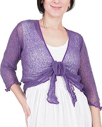 Mimosa Mesdames Femme Grande Taille Boléro au Crochet Briller en Dentelle Plaine Etendue Résille Cardigan Haussement Dépaules (Taille Unique, Purple)