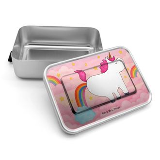 Mr. & Mrs. Panda Brotbox Einhorn Pupsen Design - Geschenk, Brotdose Metall, Regenbogen, Freundin, Unicorn, Pups, Metallbox, Lustig