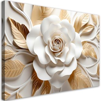 Feeby Bilder 3D Blumen Gold Natur 100x70 cm 1 tlg Modern Leinwandbilder Bild auf Leinwand Kunstdruck Wand Bild Wanddeko Design Schlafzimmer B&uuml;ro Flur Hotel 