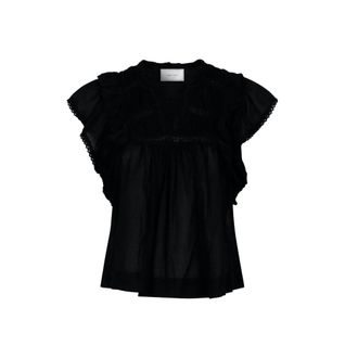 Neo Noir Schwarze Voile R&uuml;schenbluse - - Blouses & Shirts - Damen - Schwarzk - L
