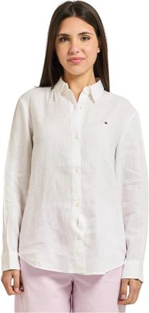 Tommy Hilfiger Femme, Blouses et Chemises, Blanc, Taille: 44 FR Chemise en Lin Coupe Standard