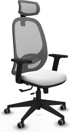 Piqueras y Crespo Schreibtischstuhl mit Rollen aus Silikon mit 2D-Armen, h&ouml;henverstellbare Lendenwirbelst&uuml;tze und h&ouml;henverstellbares Kopfteil, Grau/Wei&szlig;