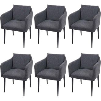 Hhg 6er-Set Esszimmerstuhl HHG-734, K&uuml;chenstuhl Lehnstuhl Stuhl Stoff/Textil dunkelgrau