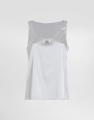 Dolce & Gabbana Tanktop Aus Satin Mit Dg-logo-pin - Frau Blusen Und Tops Grau 44