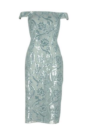 Adrianna Papell Abendkleid Off Shoulder Sheath Dress Wundersch&ouml;nes, schmal geschnittenes Etuikleid mit Paillettenverzierung