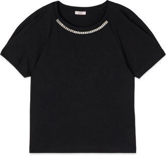 Oltre Femme, Tops, Noir, Taille: 38 FR T-shirt en coton avec pierres