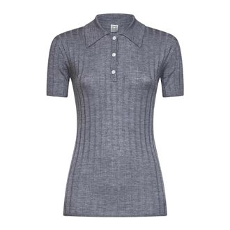 Toteme Geripptes Kaschmir-Seiden-Polo - - Tops - Damen - Grau - S