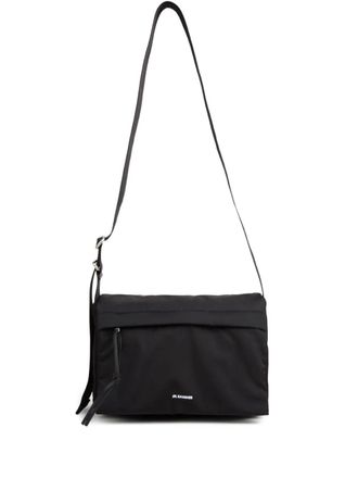 Jil Sander embossed adjustable leather messenger bag - Noir