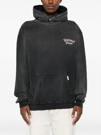 Represent Distressed Cotton Hoodie - Black