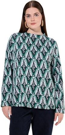 Ulla Popken Femme Grandes Tailles Sweat-Shirt en Coton Bio, Motif Jacquard, col Montant et Manches Longues Marine 46+ 832435130-46+