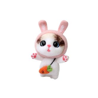 Cabilock Nadelfilz DIY Cartoon Katze und Hase Filzwolle Bastelset f&uuml;r Anf&auml;nger mit Anleitung Bunte Wollfilz Materialien Handarbeits Entspannungsset f&uuml;r Eltern 