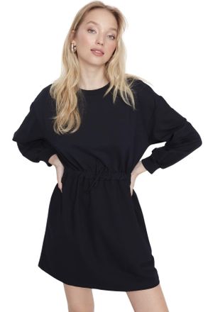 Trendyol Damen Mini Jile Gilet Plus Size Dress Kleid Rundhalsausschnitt Standard Schwarz Kleid, Navy Blau, L