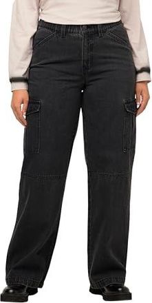 Ulla Popken Pantalon Cargo en Denim, Noir, 48 Femme