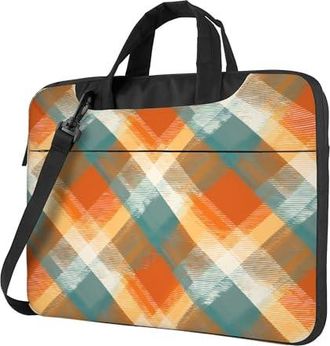 Generic Sacoche vintage pour ordinateur portable de 15,6 pouces - Housse classique &agrave; carreaux avec bandouli&egrave;re - Housse de protection antichoc pour ordinateur