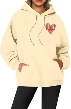 Generic Sweat-shirt pour femme XXL Streetwear &agrave; la mode Sweat &agrave; capuche Coupe &agrave; manches longues avec motif de coeur romantique Haut d&eacute;contract&eacute; pour femme pou