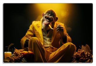 Wallario Frühstücksbrettchen aus Glas, Glasunterlage, Glasbrettchen The Boss - Cooler Monkey, Größe 20 x 30 cm, Sicherheitsglas