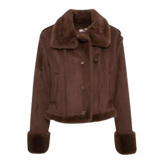 Fracomina Cropped Jacke in Wildlederoptik - - Jackets - Damen - Braun - L