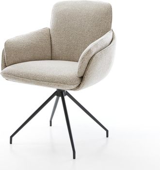 DELIFE Esszimmerstuhl Luan-Flex mit Armlehnen Webstoff Soft Beige Kreuzgestell konisch Schwarz, Esszimmerst&uuml;hle