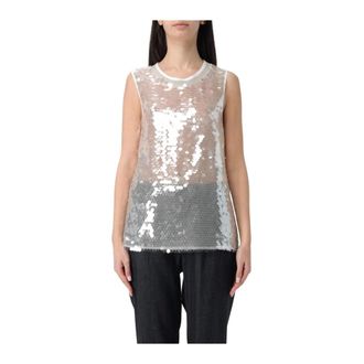 Lorena Antoniazzi Femme, Tops, Blanc, Taille: 40 FR Haut Blanc en Sequin Mesh